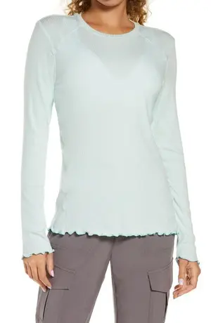 Zella Lettuce Edge Long Sleeve Rib T-shirt