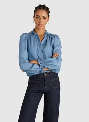 BAUKJEN Zoe Frill Neck Blouse - Mid Indigo