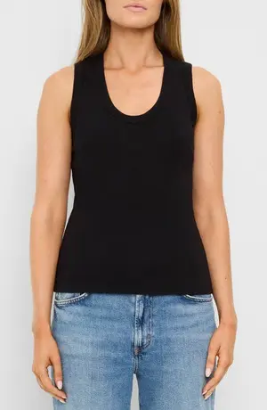 Michael Stars Brynn Scoop Neck Muscle Tank - Black