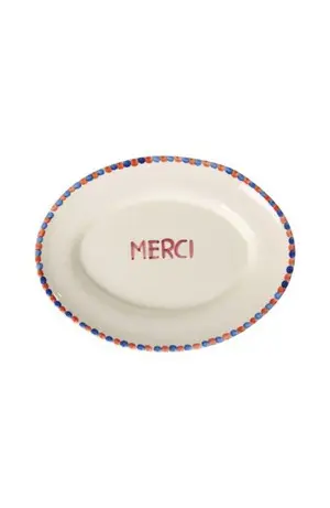 RICE BY RICE Ceramic Serving Platter Hand Painted Merci - Beige