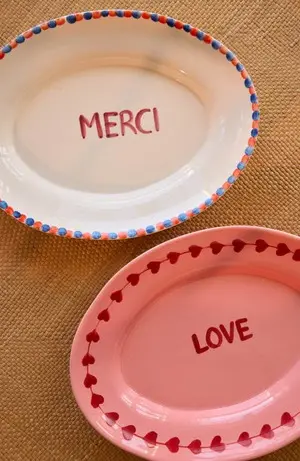 RICE BY RICE Ceramic Serving Platter Hand Painted Merci