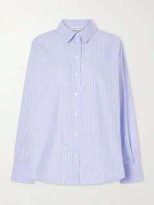ANINE BING Essie Striped Cotton-poplin Shirt - Blue