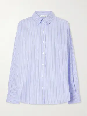 ANINE BING Essie Striped Cotton-poplin Shirt - Blue