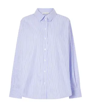 ANINE BING Essie Striped Cotton-poplin Shirt - Blue