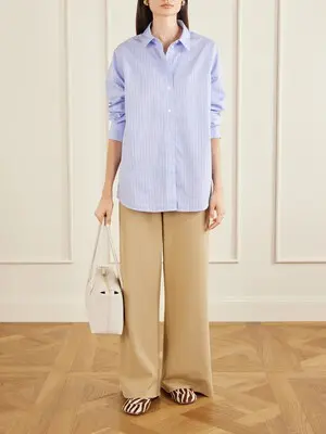 ANINE BING Essie Striped Cotton-poplin Shirt - Blue