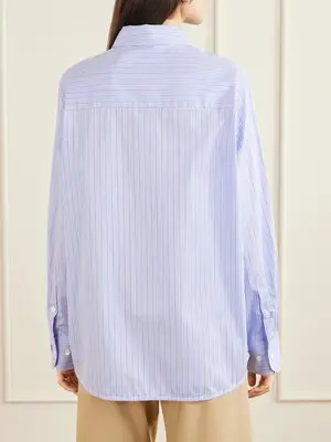 ANINE BING Essie Striped Cotton-poplin Shirt - Blue