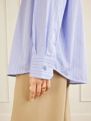 ANINE BING Essie Striped Cotton-poplin Shirt - Blue