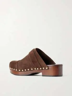 Chloé Jeannette Embellished Suede Clogs - Dark Brown