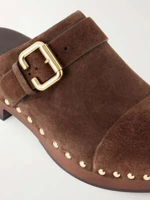 Chloé Jeannette Embellished Suede Clogs - Dark Brown