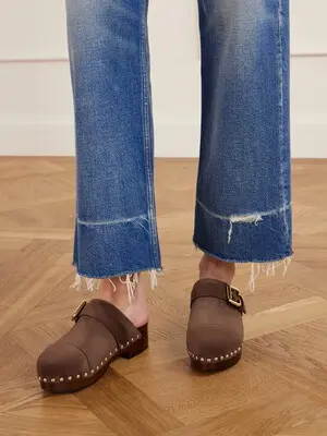 Chloé Jeannette Embellished Suede Clogs - Dark Brown