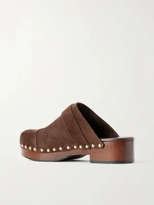 Chloé Jeannette Embellished Suede Clogs - Dark Brown