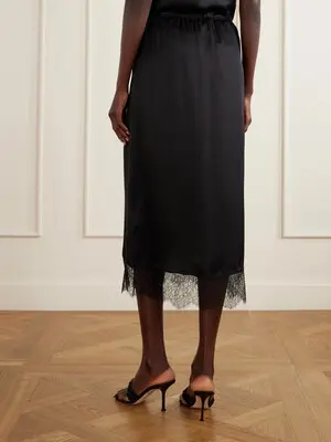 ANINE BING Shelby Lace-trimmed Silk-blend Midi Skirt