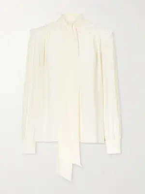 Chloé Chloé Pussy-Bow Crochet-Trimmed Silk Crepe De Chine Shirt White