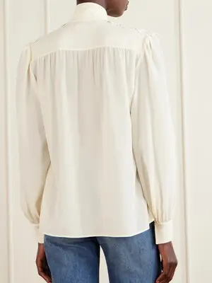 Chloé Pussy-bow Crochet-trimmed Silk Crepe De Chine Shirt - White
