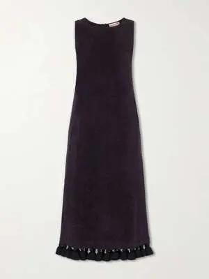 Cap D'antibes Aurelia Tasseled Cotton-terry Midi Dress - Black