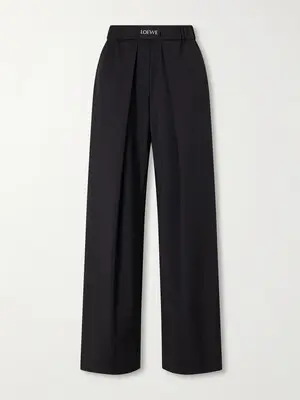 Loewe Pleated Wool Mid-rise Straight-leg Pants - Black