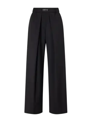 Loewe Pleated Wool Mid-rise Straight-leg Pants - Black