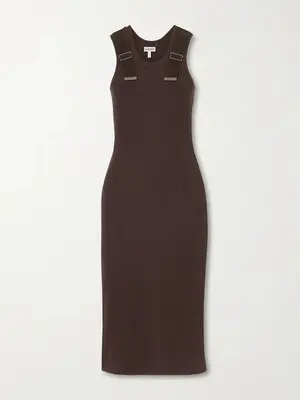 Loewe Embellished Ribbed Stretch-cotton Midi Dress - Brown