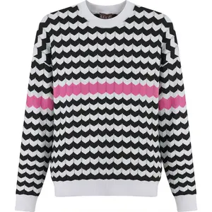 Coco Lightweight Chevron Stripe Knit Sweater - Black