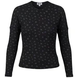 DOT Floral V Neck Pinch Front Dolman Top - Black