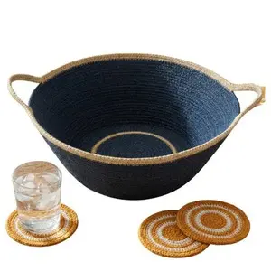 BE HOME Hydra Woven Seagrass Oversize Bowl With Handles - Navy