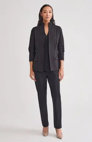Misook Ruched Sleeve Ponte Jacket