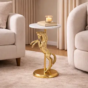EXPO BAZAAR Horse Side Table With Marble Top
