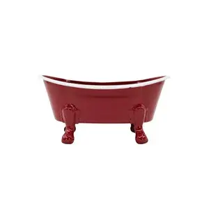 FORESIDE HOME AND GARDEN Enamel Bathtub Soap Dish Planter Metal - Red