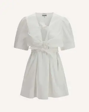 GANNI Mini Dress With A Deep V-neckline And Front Tie Bands