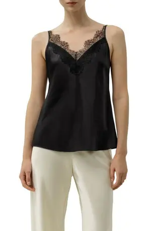 Lilysilk Bias Cut Silk Charmeuse Camisole With Lace Trim - Black