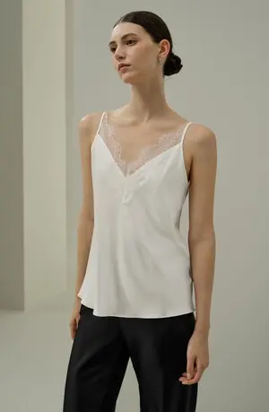 Lilysilk Bias Cut Lace-trimmed Silk Camisole
