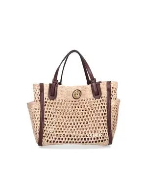 Chloé Raffia Tote Bag With Leather Trim - Beige