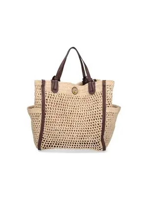 Chloé Raffia Tote Bag With Leather Trim