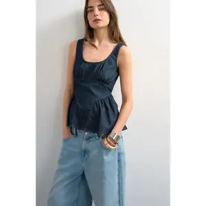 Topshop Denim Peplum Tank - Blue
