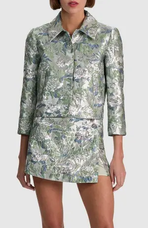 Alice + Olivia Weston Metallic Floral Jacquard Crop Jacket - Light Sage