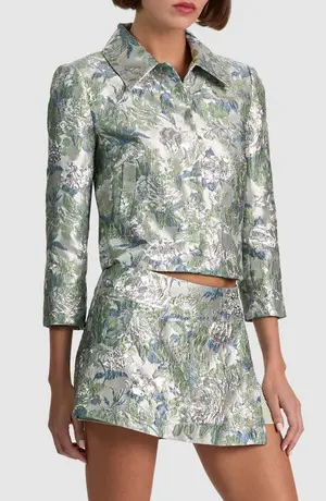 Alice + Olivia Weston Metallic Floral Jacquard Crop Jacket