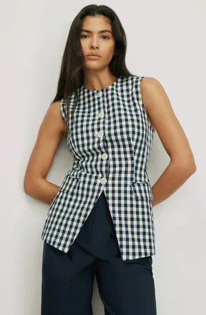 Veronica Beard Lois Stretch Cotton Gingham Vest