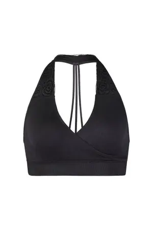 BRABAR Hug Lace Halter B-tween T-strap Sports Bralette - Black