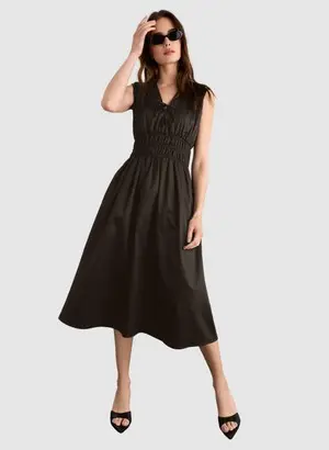 BAUKJEN Kyrah Cotton Waisted Midi Dress - Dark Chocolate