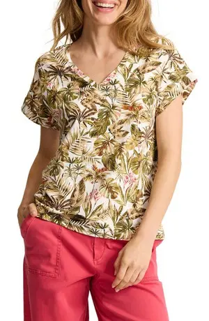 Tommy Bahama Kauai Hidden Coast Palm Print V-neck Top - Coconut