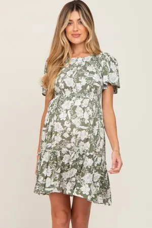 PINKBLUSH Floral Smocked Maternity Dress With Ruffle Accents