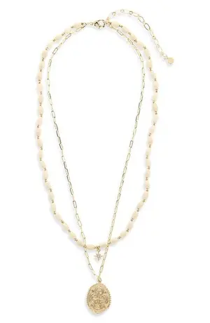 PANACEA Two-row Howlite Stone Coin Pendant Necklace