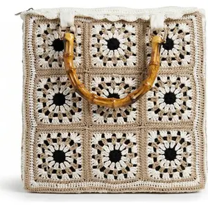 SOLOMON & SAGE Handmade Crochet Granny Square Bag With Hoop Handle