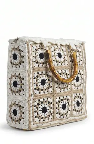 SOLOMON & SAGE Handmade Crochet Granny Square Bag With Hoop Handle