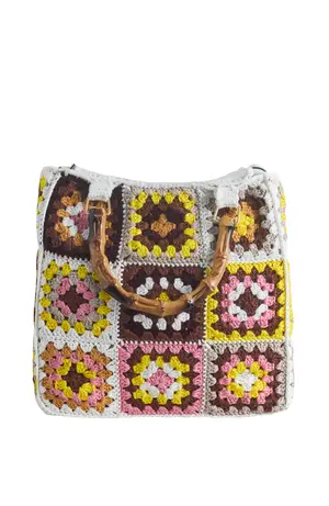 SOLOMON & SAGE Granny Square Crochet Tote Bag - Brown
