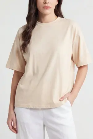 SOLOMON & SAGE Cotton Relax Crewneck Dropshoulder T-shirt - Cream