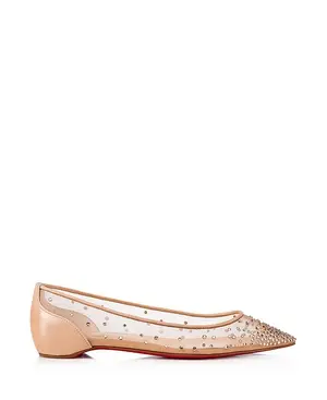 CHRISTIAN LOUBOUTIN Follies Strass Ballerina Flats - Beige