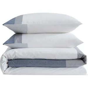 Calvin Klein Chambray Handkerchief Cotton Blend Comforter & Shams Set - Light/medium Blue