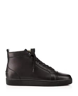CHRISTIAN LOUBOUTIN Louis High Top Calfskin Leather Sneakers - Black