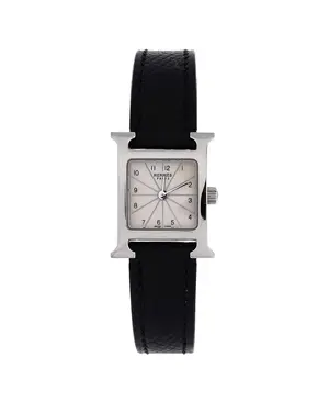 Hermès Heure H Quartz Watch In Stainless Steel And Leather 17mm - Dial Color: Silver